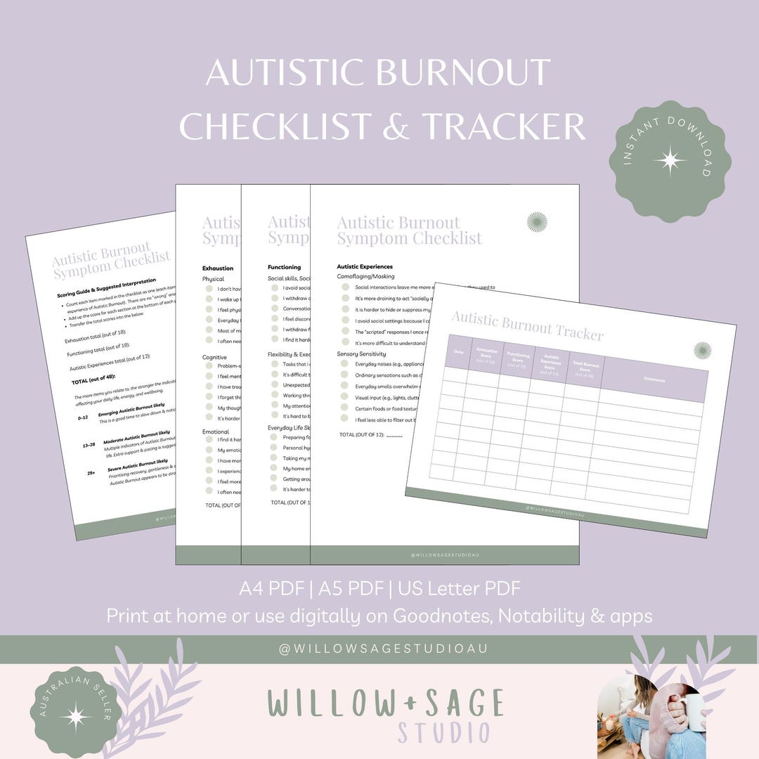 Autistic Burnout Symptom Checklist & Tracker | PDF for Goodnotes and ...