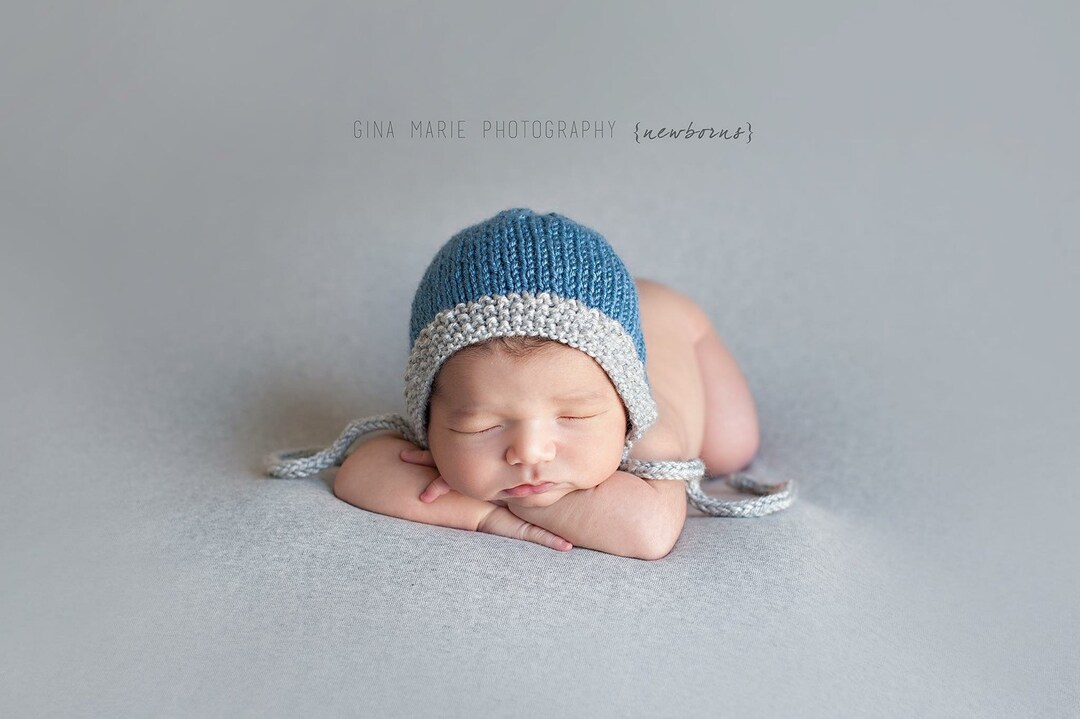 Newborn Baby Bonnet Gray and Blue Photo PROP - Etsy