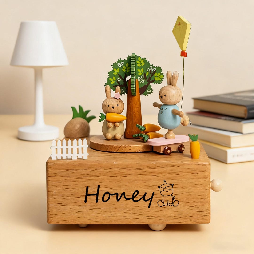 Engraved Wooden Music Box Bunny Scene – Custom Music Box, Baby Shower ...