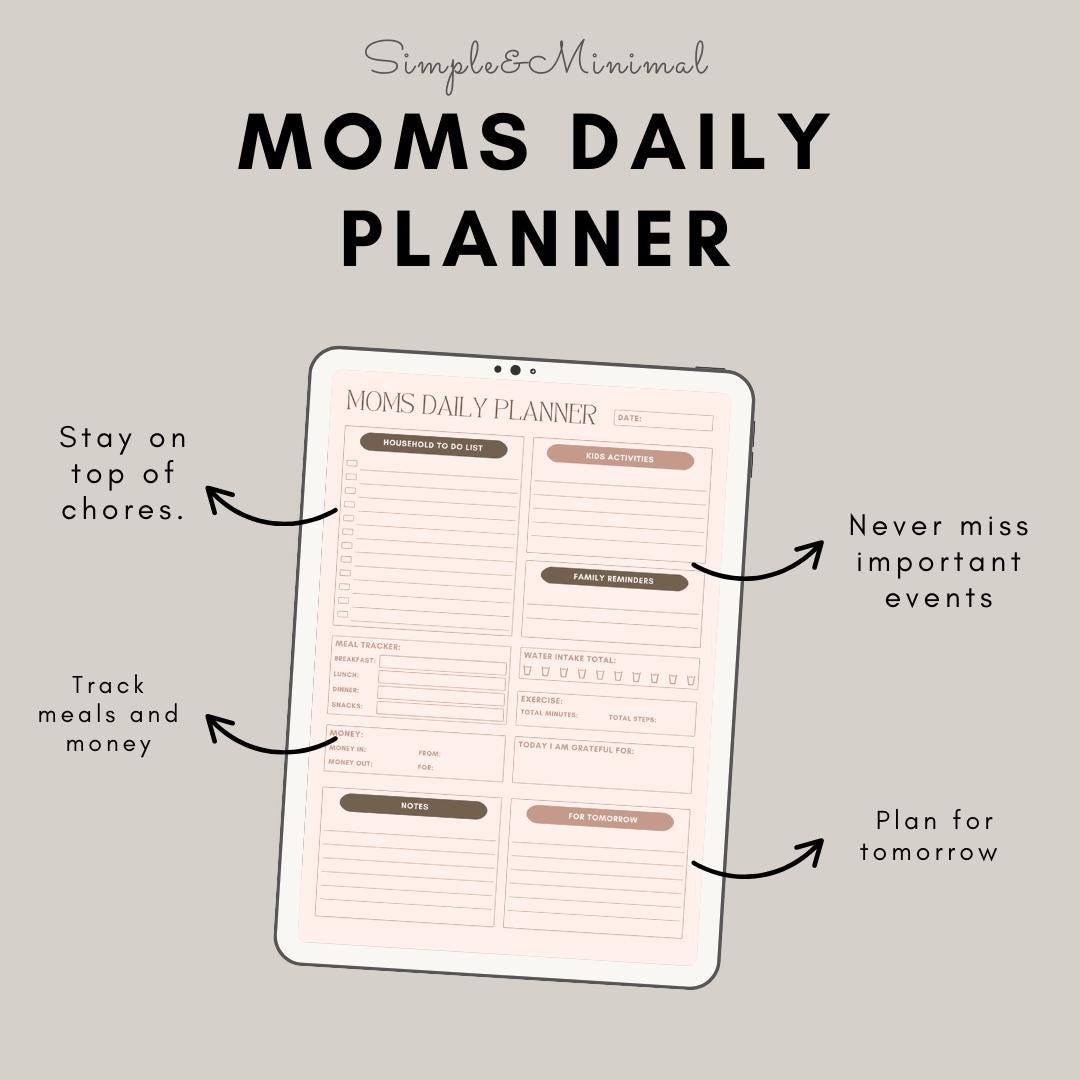 Mom's Daily Planner Printable: Routine & Meal Tracker (PDF Download) - Etsy