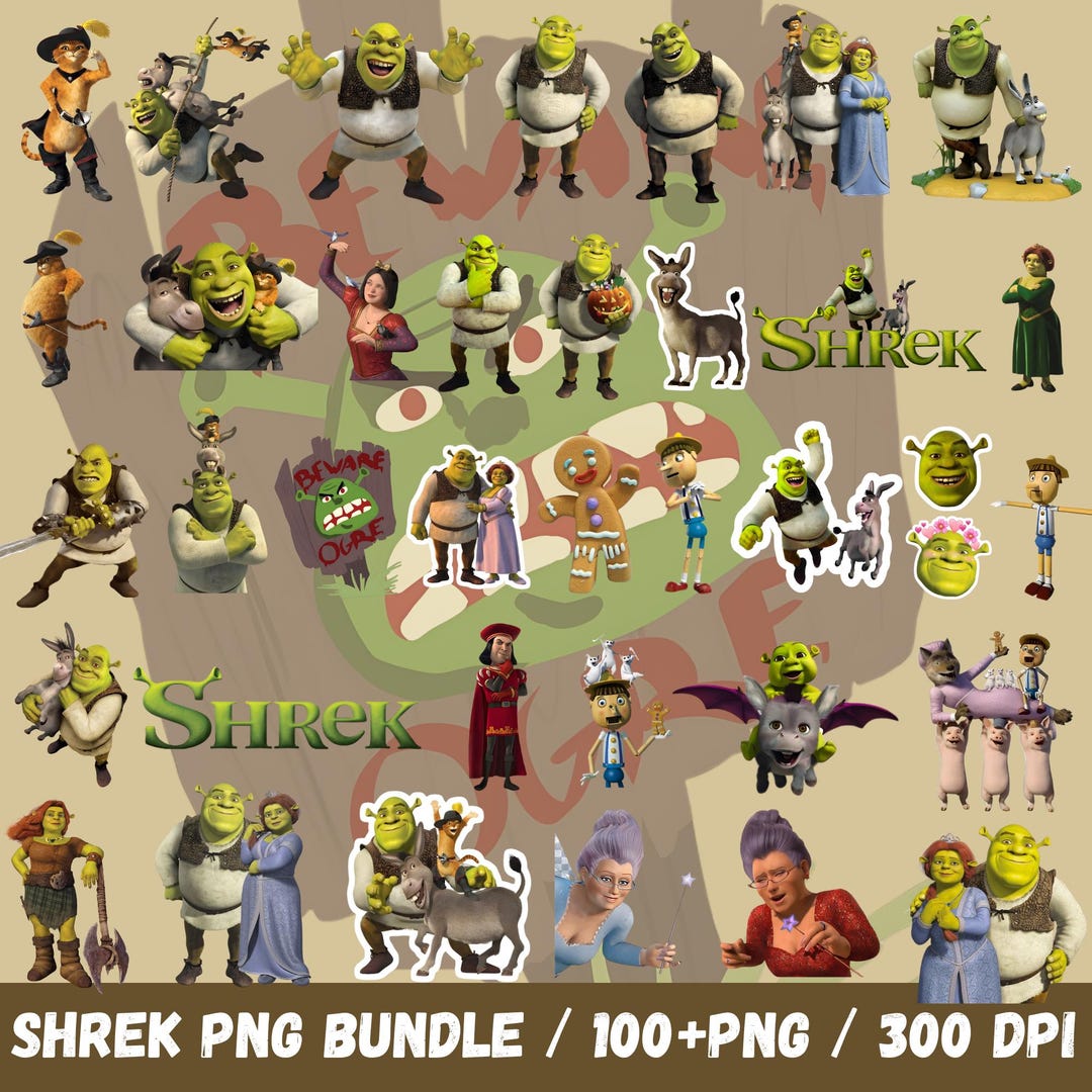 Shrek Clipart, Shrek PNG Bundle, Digital Files for Shrek Birthday With ...