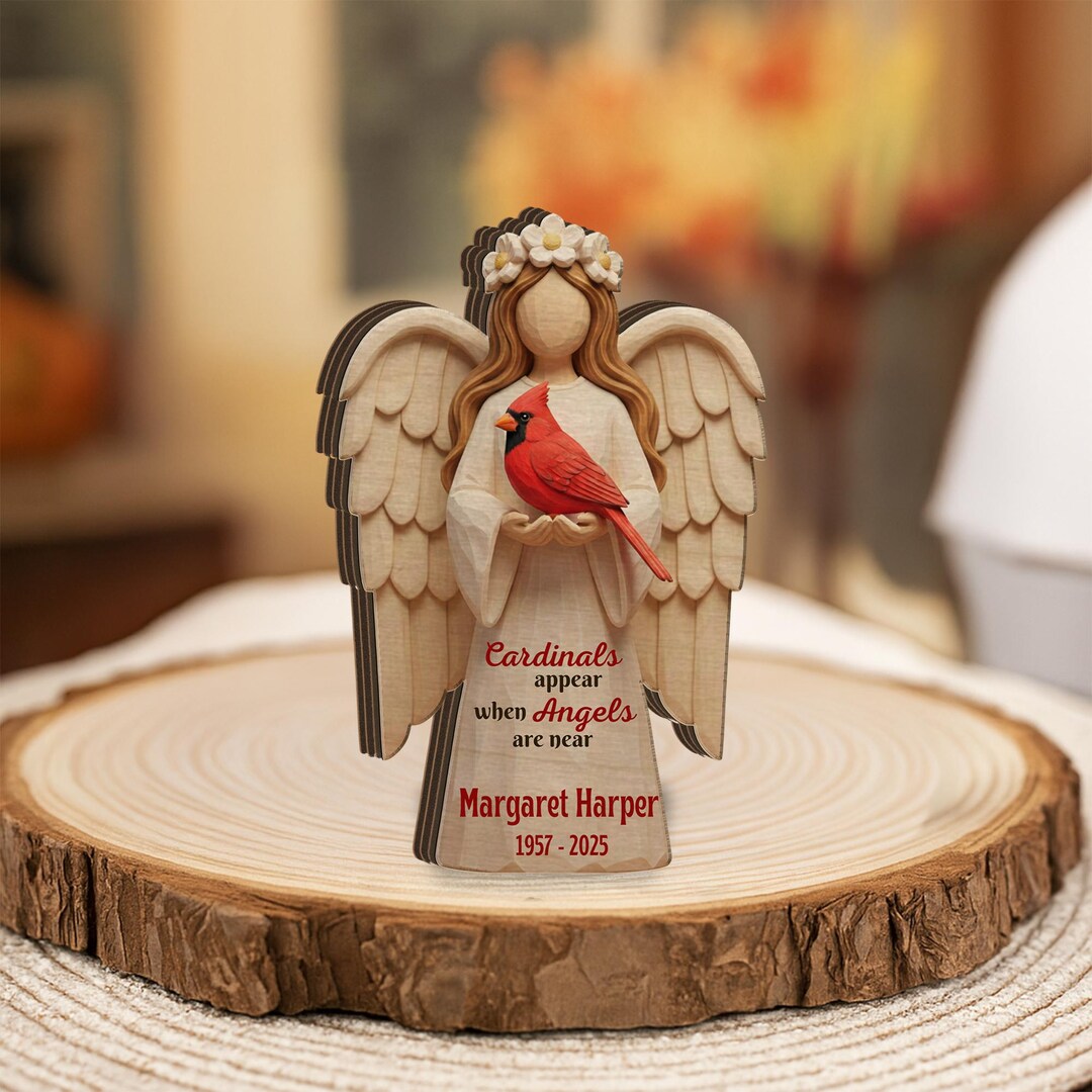 Personalized Wooden Block Angel Plaque: Cardinal Bird Design, Memorial ...