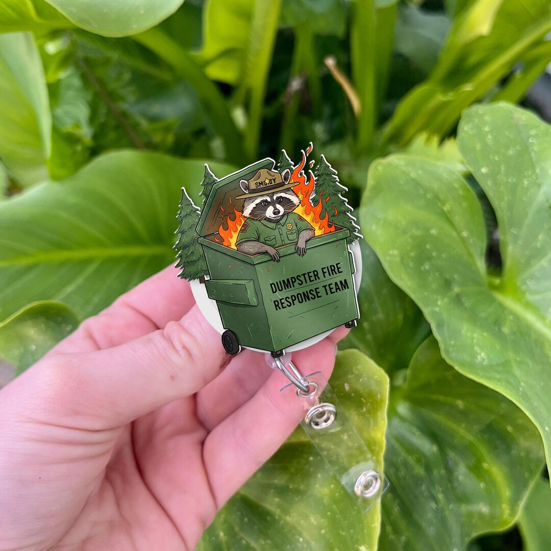 Raccoon Ranger Badge Reel: Retractable ID Holder, Dumpster Fire Quote ...