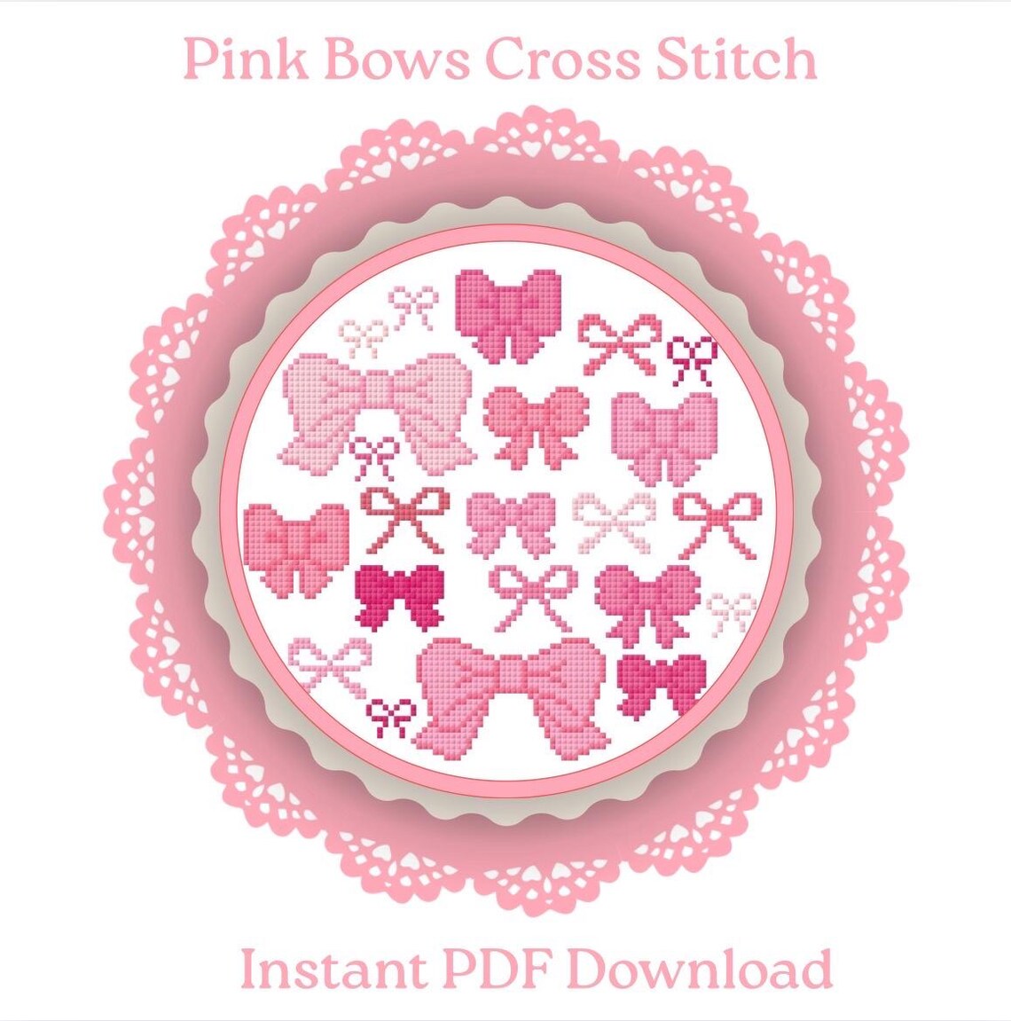 Pink Bows Cross Stitch Pattern, Beginner Friendly (instant PDF Download ...