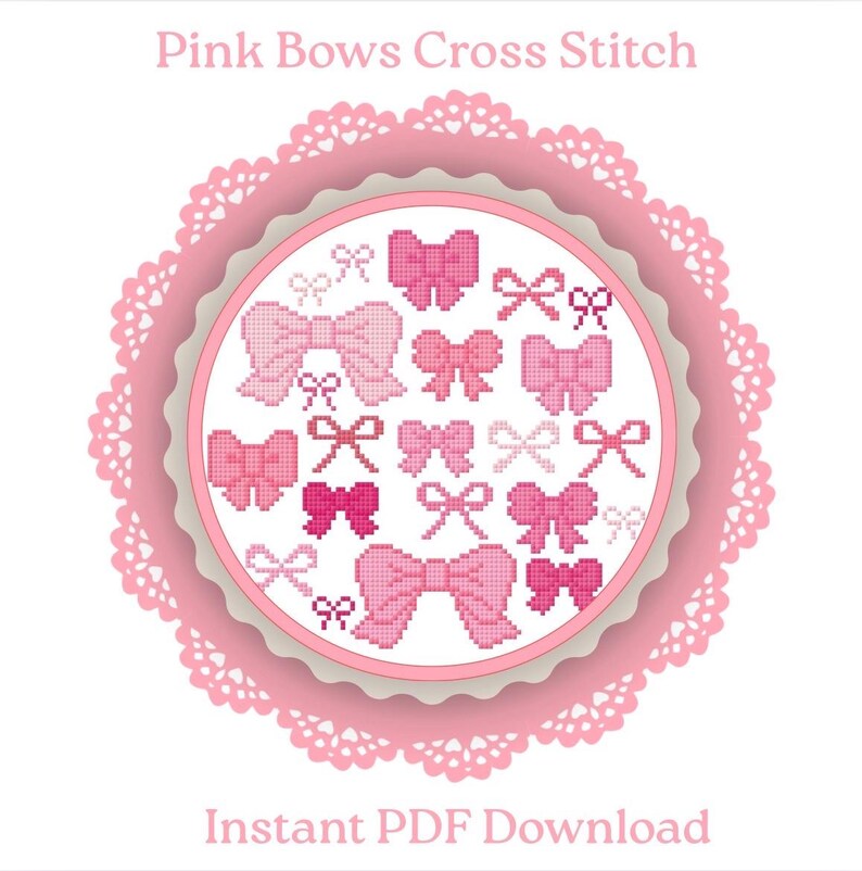 Pink Bows Cross Stitch Pattern, Beginner Friendly (instant PDF Download ...