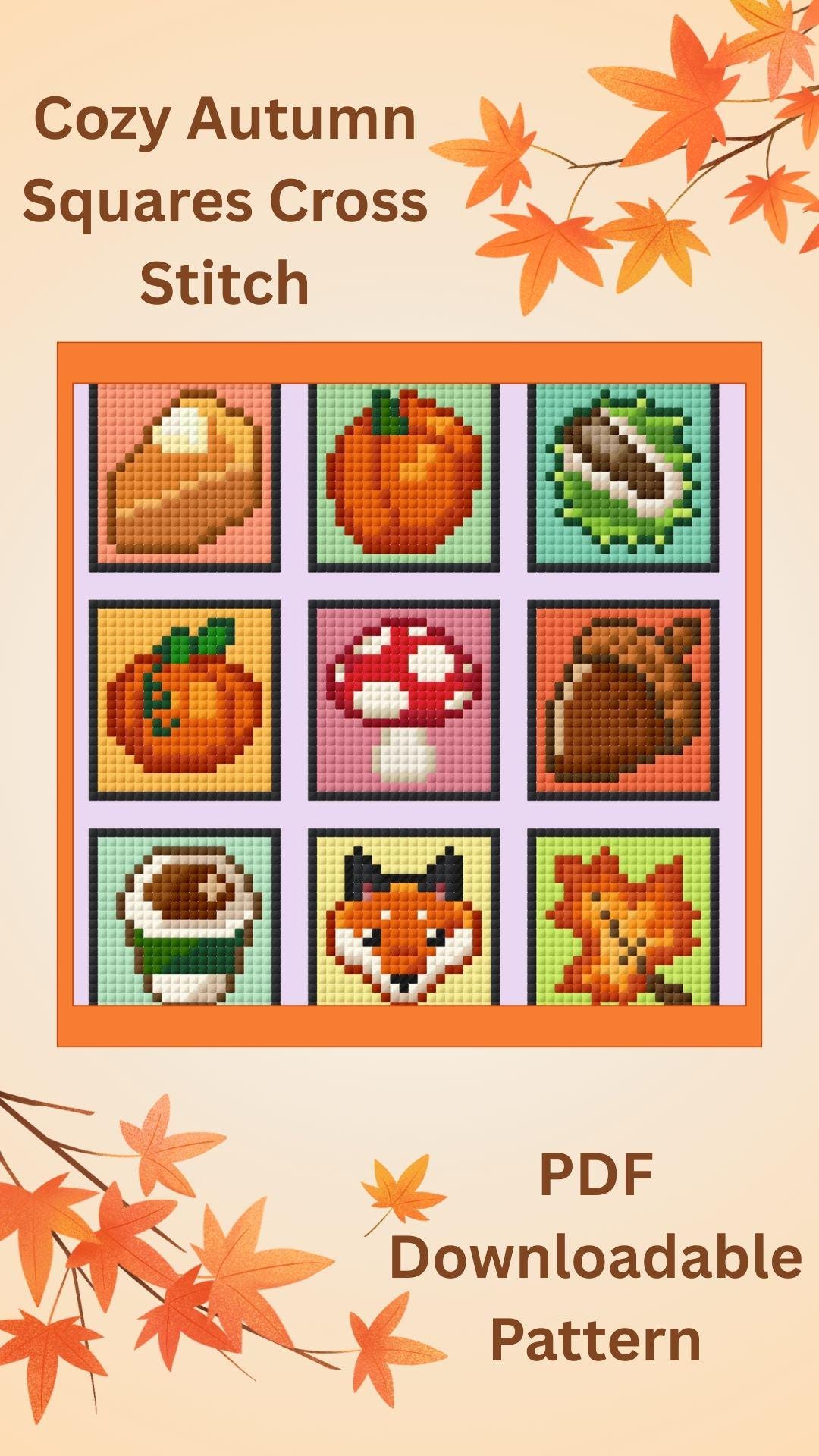 Autumnal Vibes Squares Cross Stitch Pattern, Autumn, Fall, Cozy ...