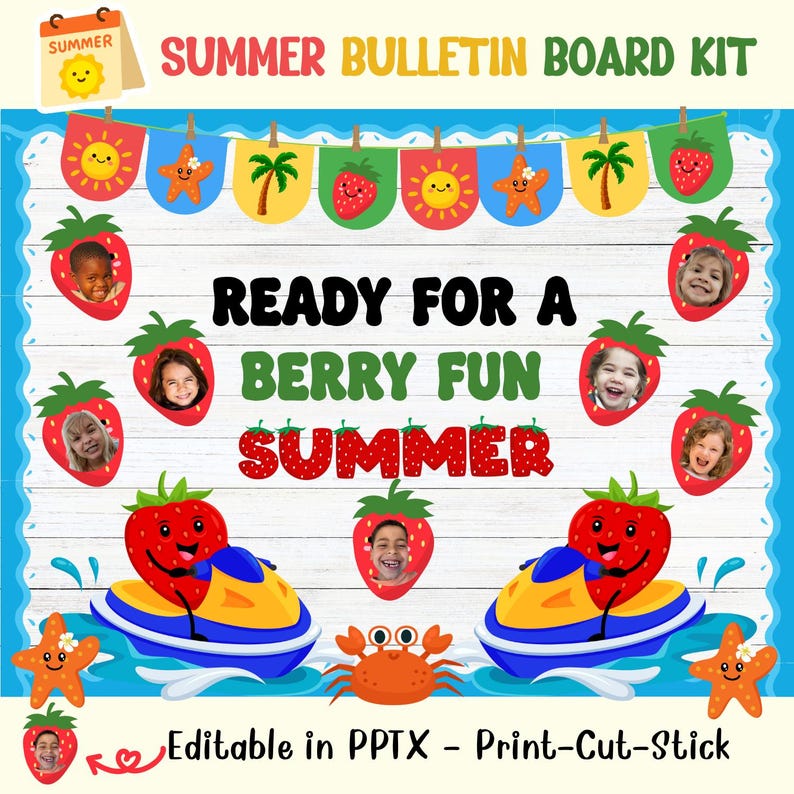 Strawberry Bulletin Board Kit, Editable Student Photo Display, Summer ...