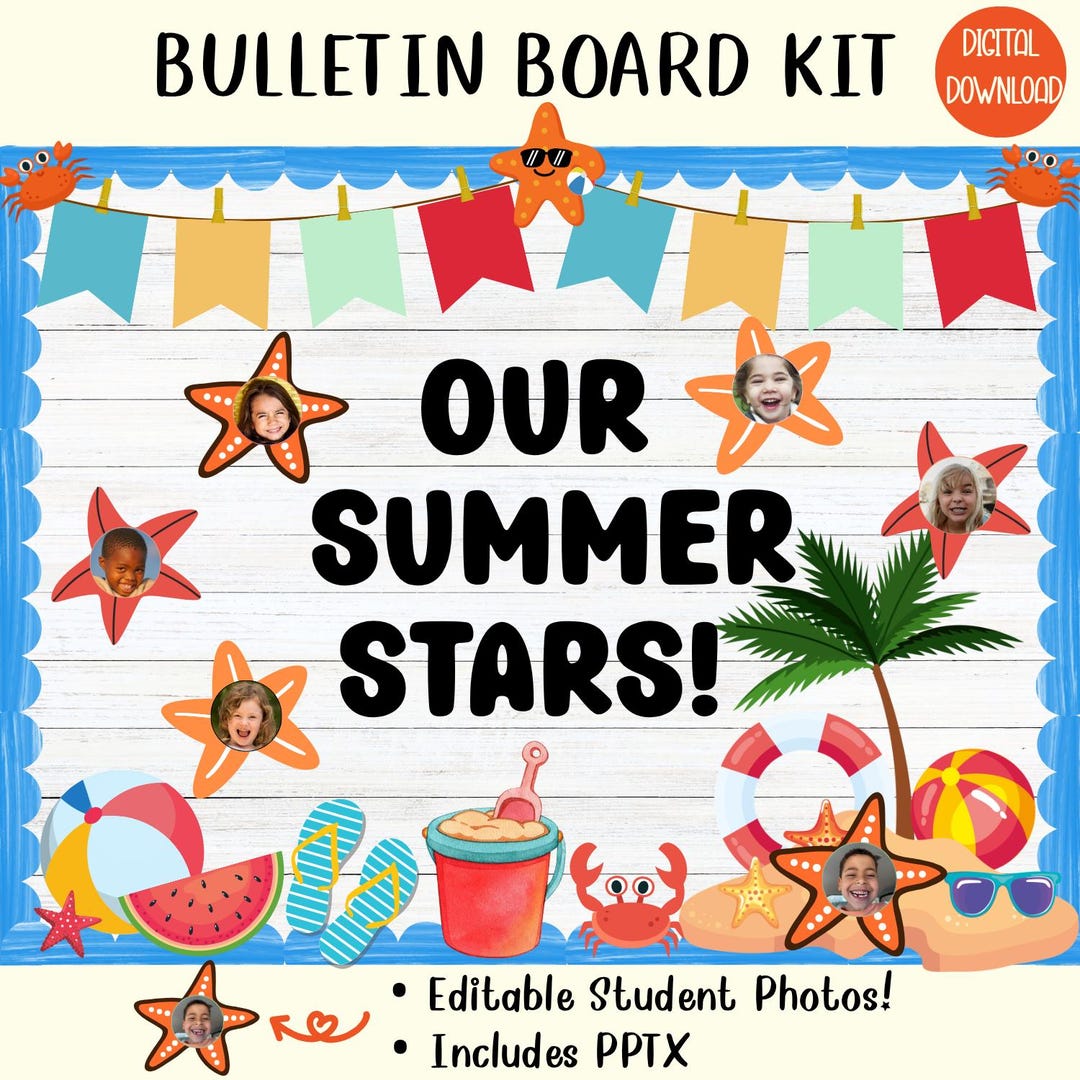 Editable Summer Bulletin Board Kit: Student Photo Display, Beach ...