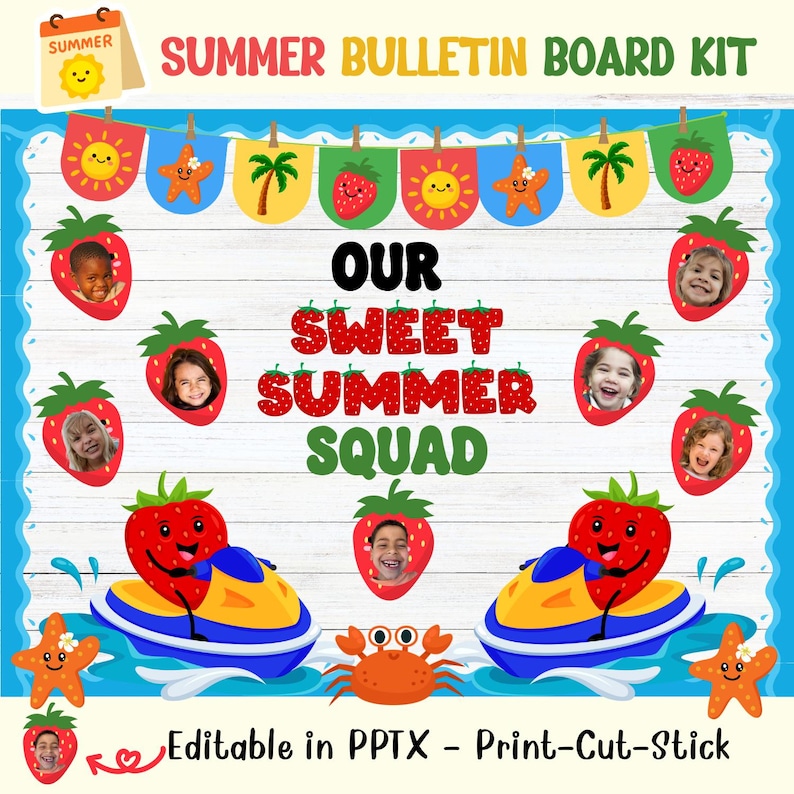 Strawberry Bulletin Board Kit, Editable Student Photo Display, Summer ...