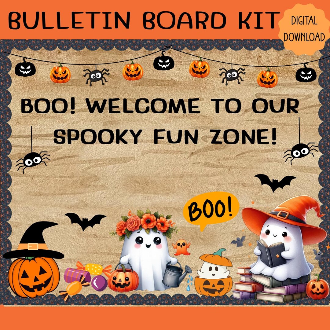 Halloween Bulletin Board Kit | Kawaii Ghost Classroom Decor | Spooky ...