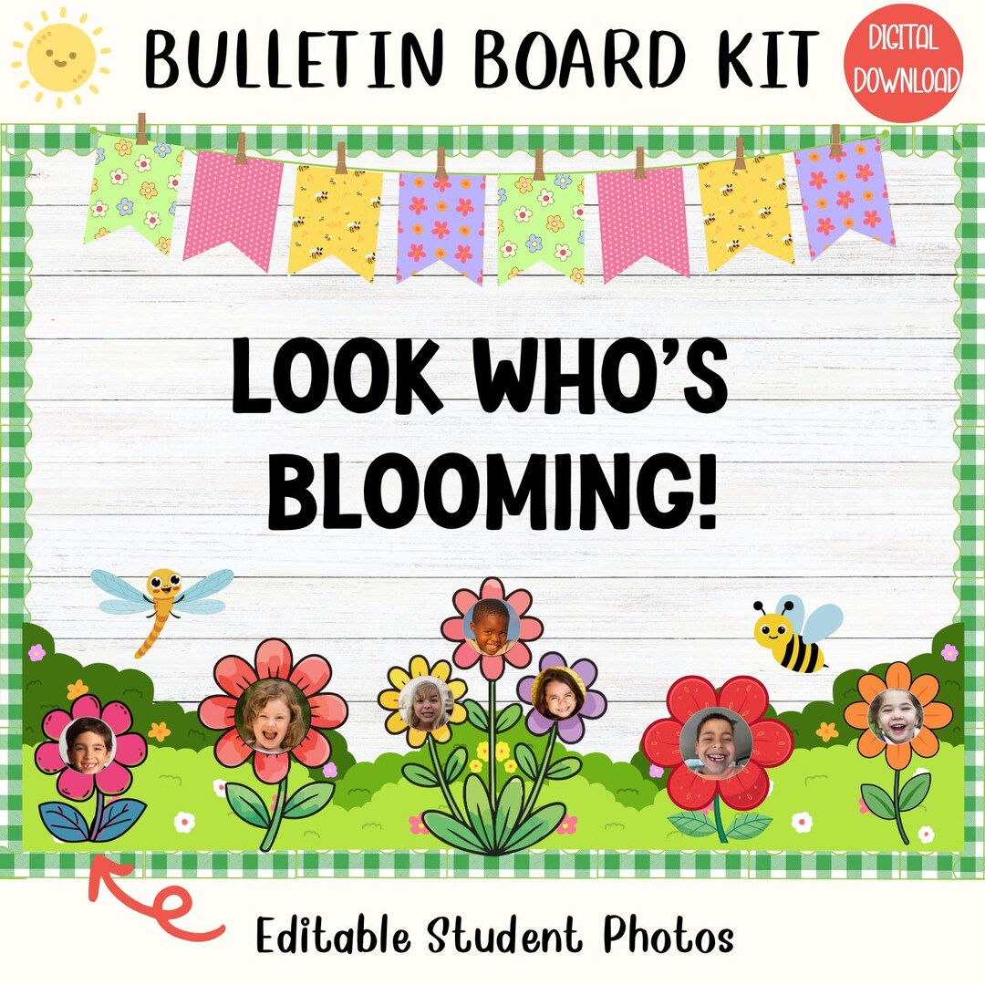 Spring Bulletin Board Kit | Editable Student Flower Photos (digital ...