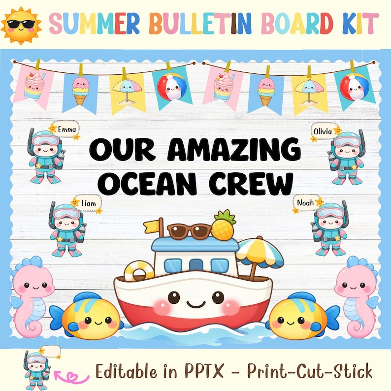 Summer Sailing Bulletin Board Kit, Classroom Decor, Editable Letters ...