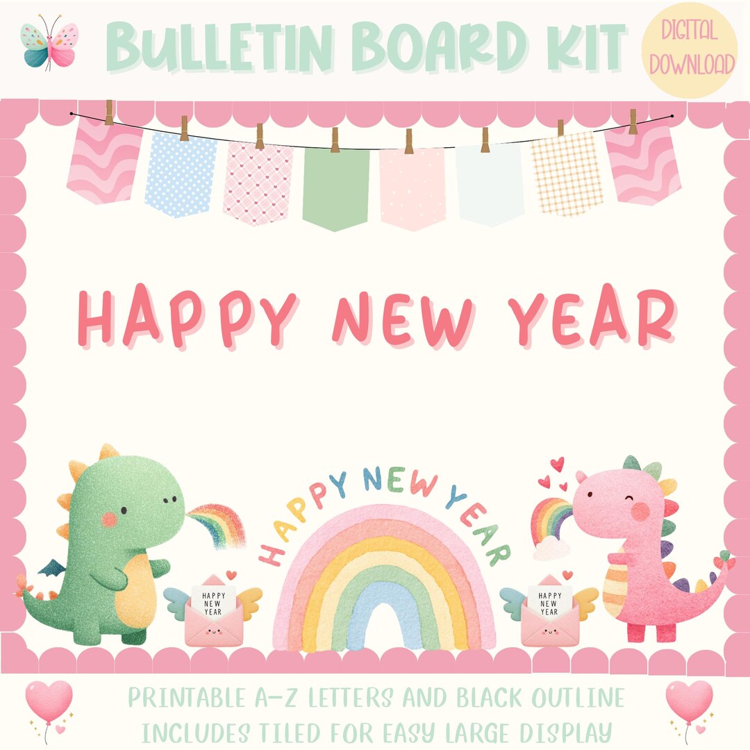 Pastel Dinosaur New Year Bulletin Board Kit (digital Download) - Etsy