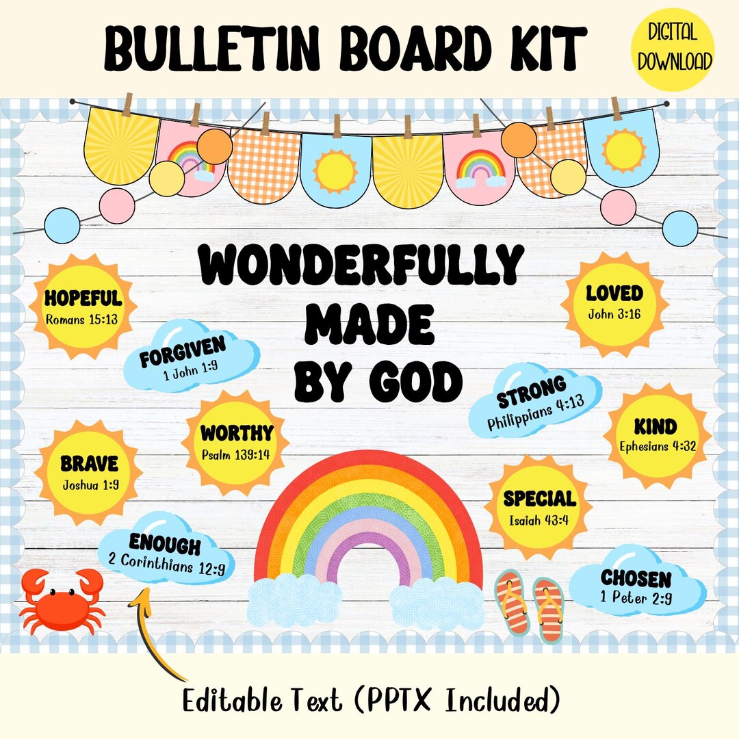 Christian Bulletin Board Kit, Bible Verse Classroom Decor, Sunday ...