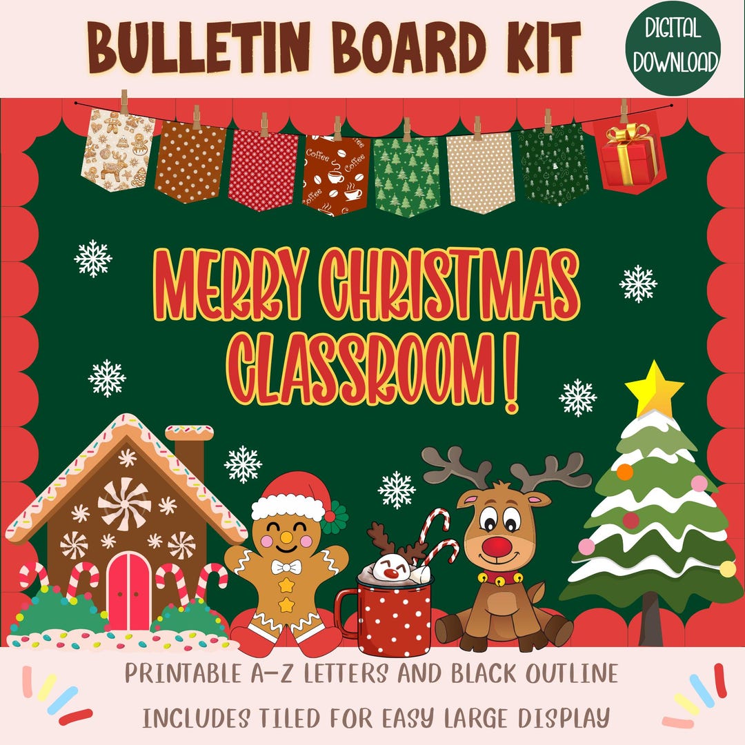Christmas Classroom Bulletin Board Kit | Gingerbread, Reindeer (digital ...
