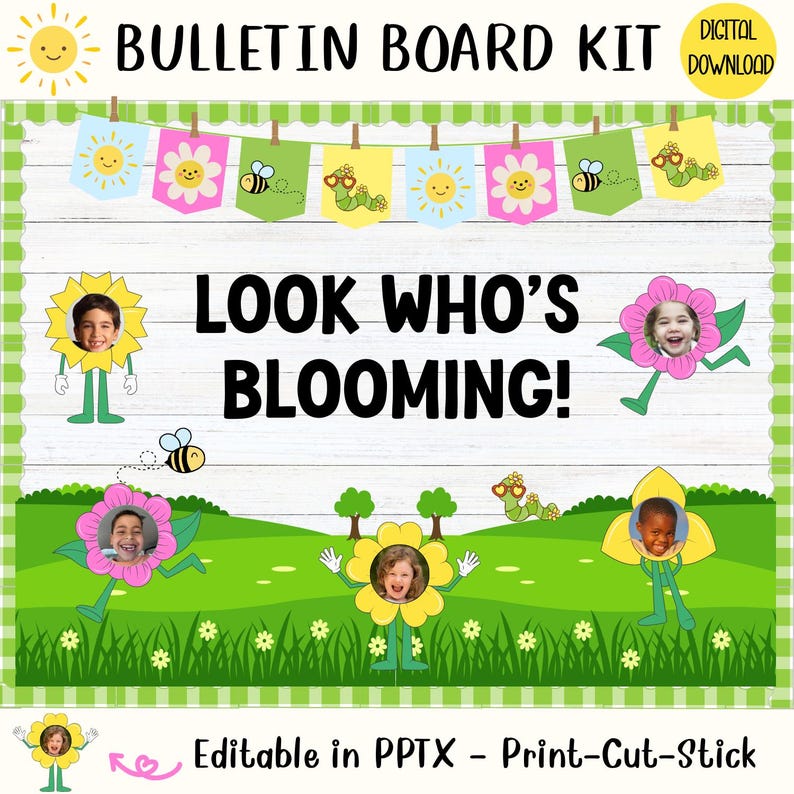 Spring Bulletin Board Kit, Editable Student Photo Flowers, Classroom ...