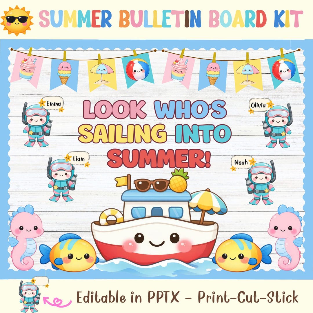 Summer Sailing Bulletin Board Kit, Classroom Decor, Editable Letters ...