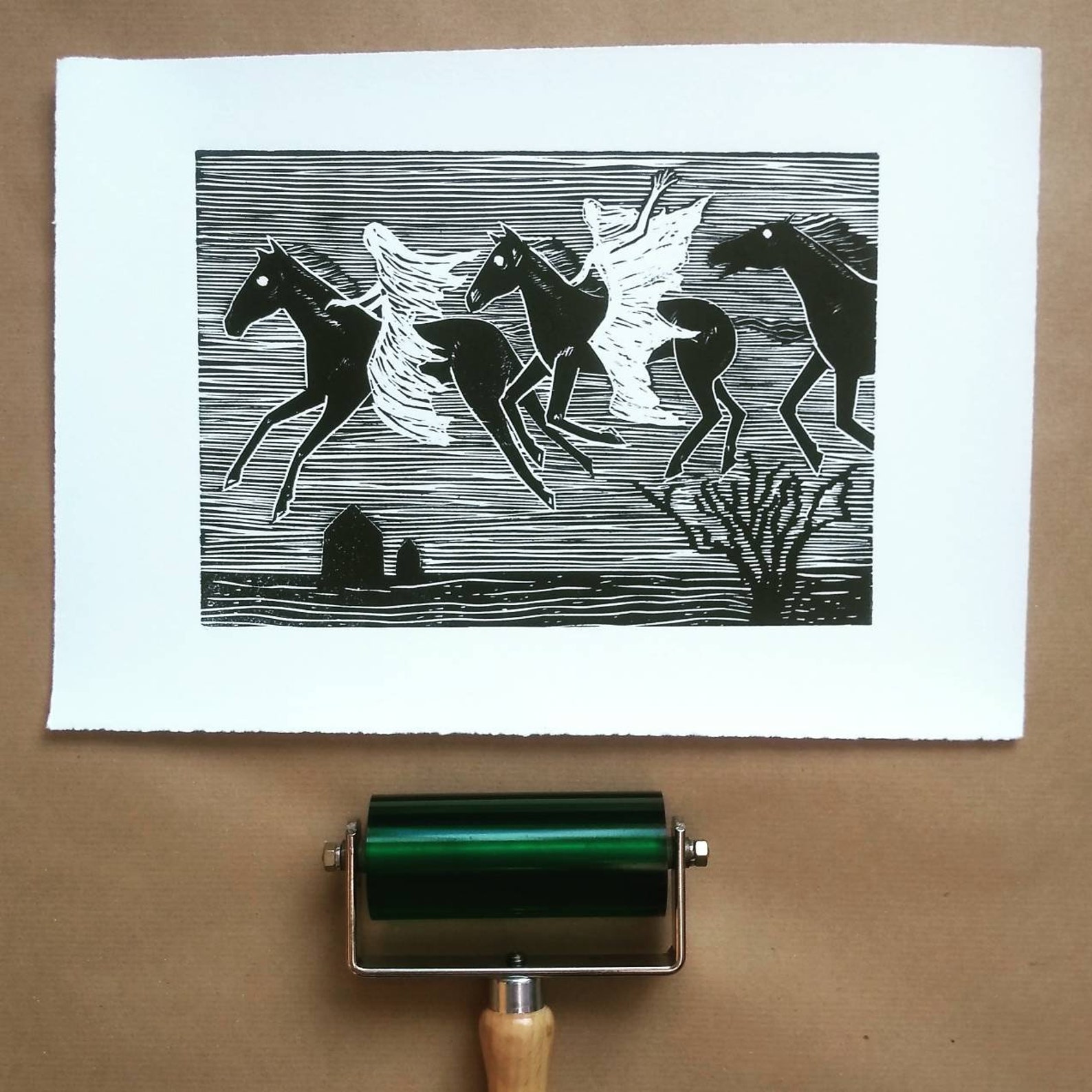 Linocut Print- the Wild Hunt - Etsy UK