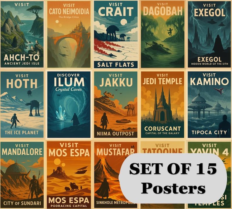 Star Wars Retro Location Posters, Set of 15 (digital Download) - Crait ...