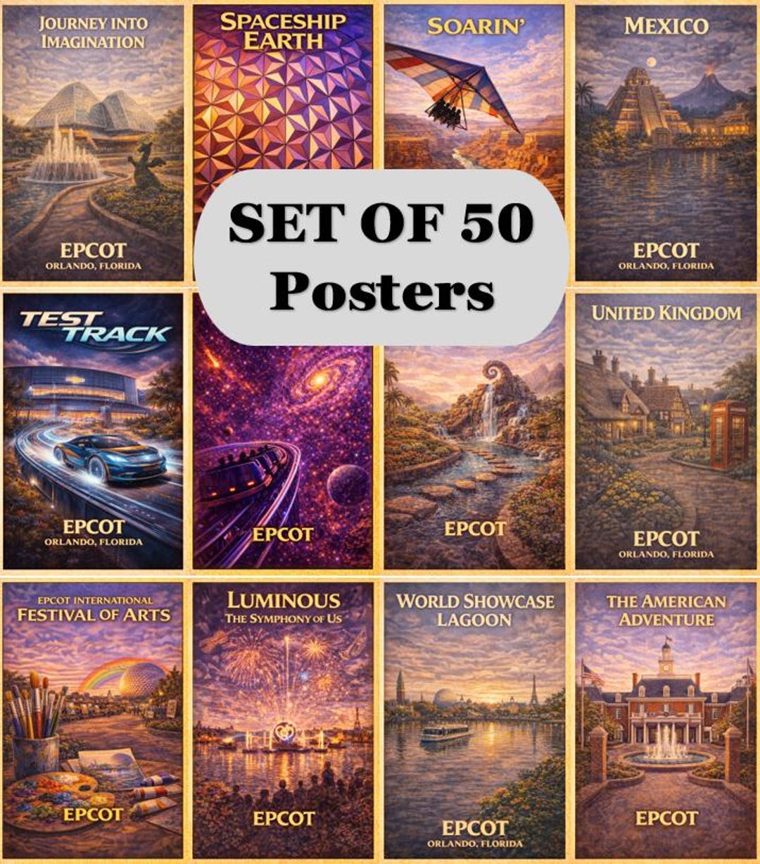 Disney Epcot Vintage Travel Posters, Set of 50 (digital Download) - Etsy