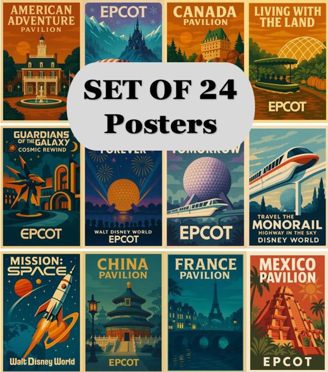 Disney Epcot Retro Travel Posters, Set of 24 (digital Download) - Etsy