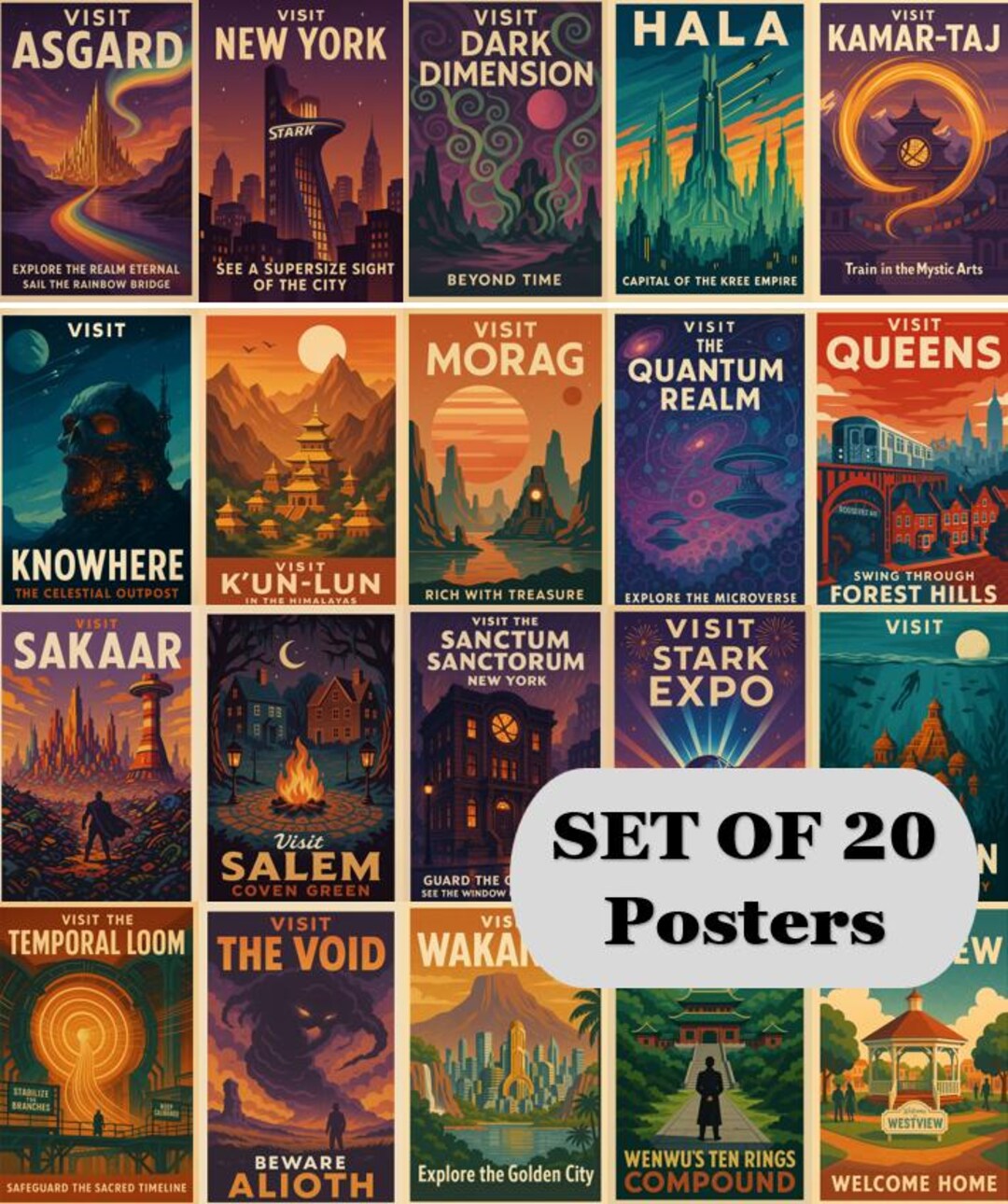 Marvel Retro Location Posters, Set of 20 (digital Download) - Asgard ...