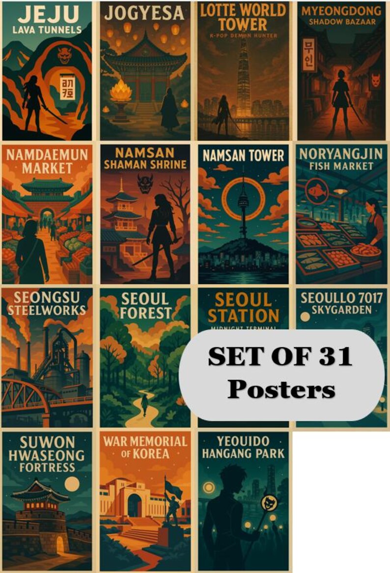 KPOP Demon Hunters Retro Location Posters, Set of 31 (digital Download ...