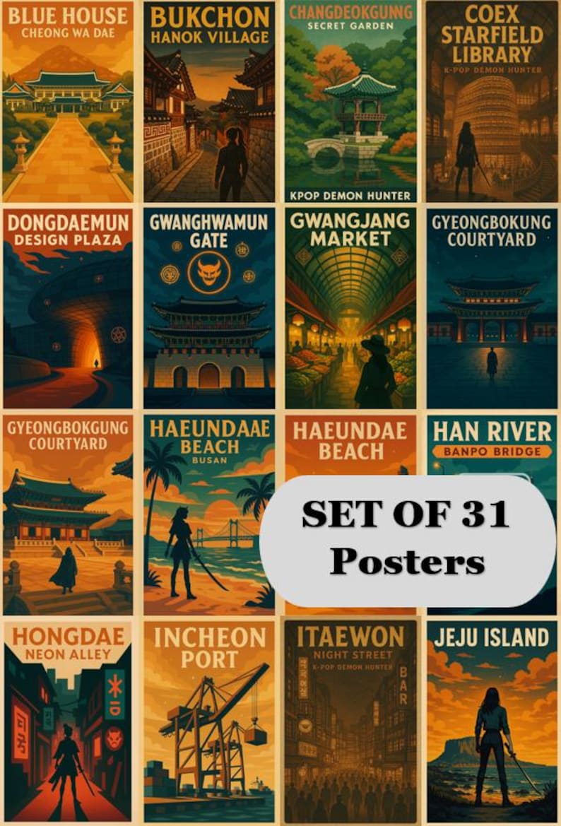 KPOP Demon Hunters Retro Location Posters, Set of 31 (digital Download ...