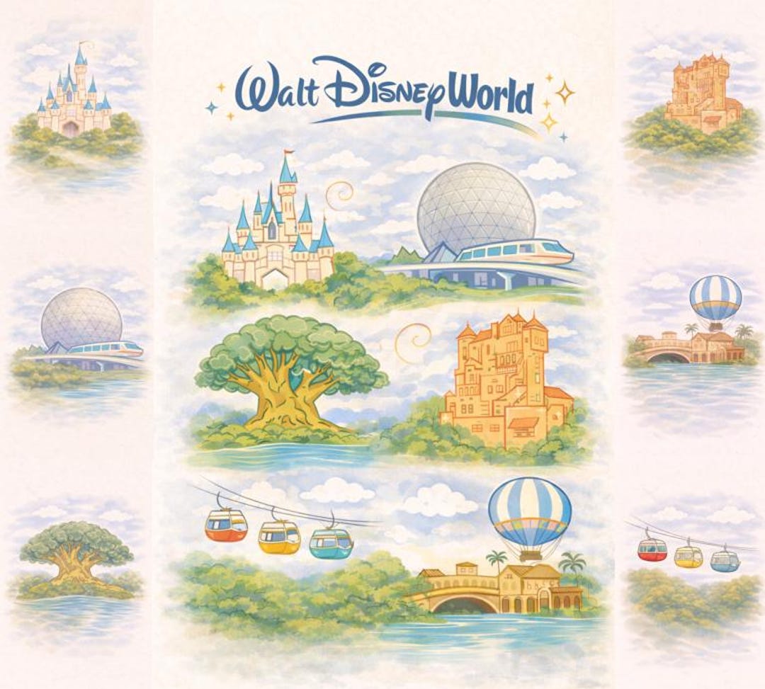 Disney World Park Icons Poster Set of 7 | Minimalist Printable Wall Art ...