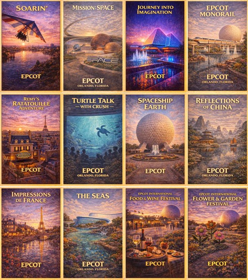 Disney Epcot Vintage Travel Posters, Set of 50 (digital Download) - Etsy