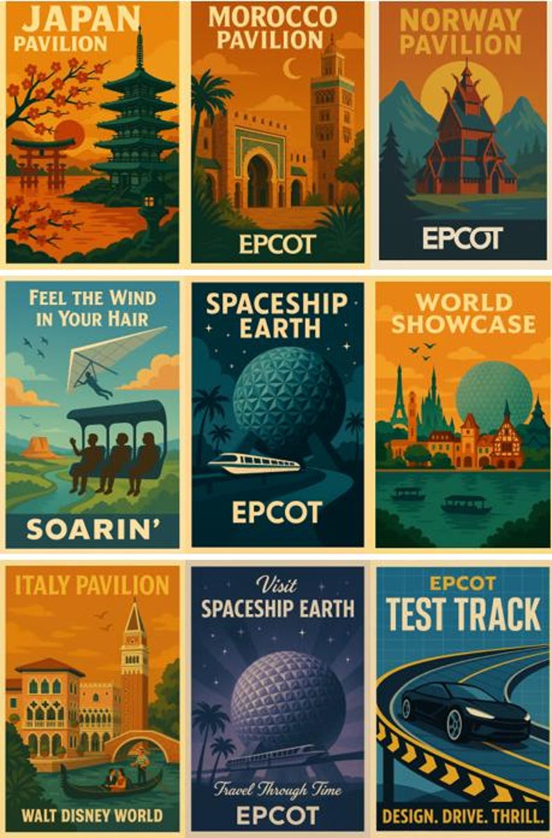 Disney Epcot Retro Travel Posters, Set of 24 (digital Download) - Etsy