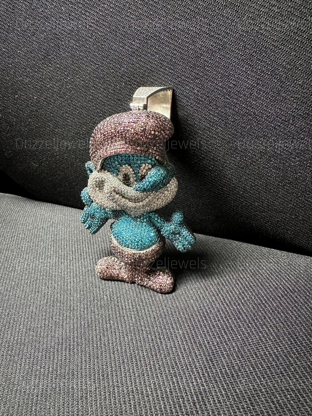 Handmade Iced Out Smurf Pendant: Blue, White & Brown Diamond, 925 ...