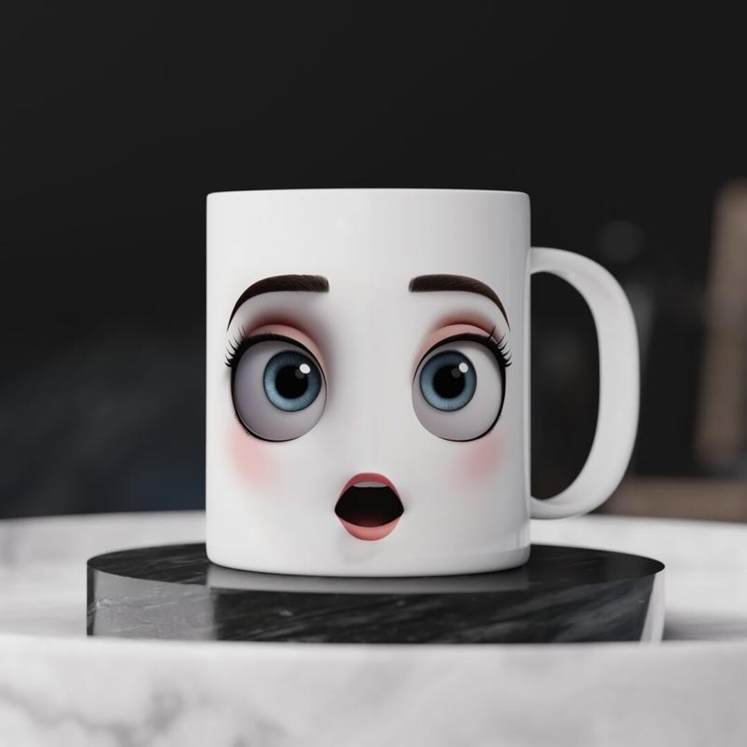 Surprised 3D Face Mug | Funny Coffee Mug | Cute Shocked Face Cup | Gag ...