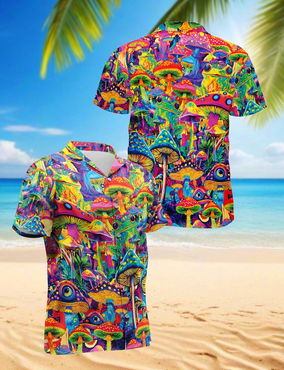 Psychedelic Frog Mushroom Hawaiian Shirt, Trippy Aloha Shirt, Colorful ...