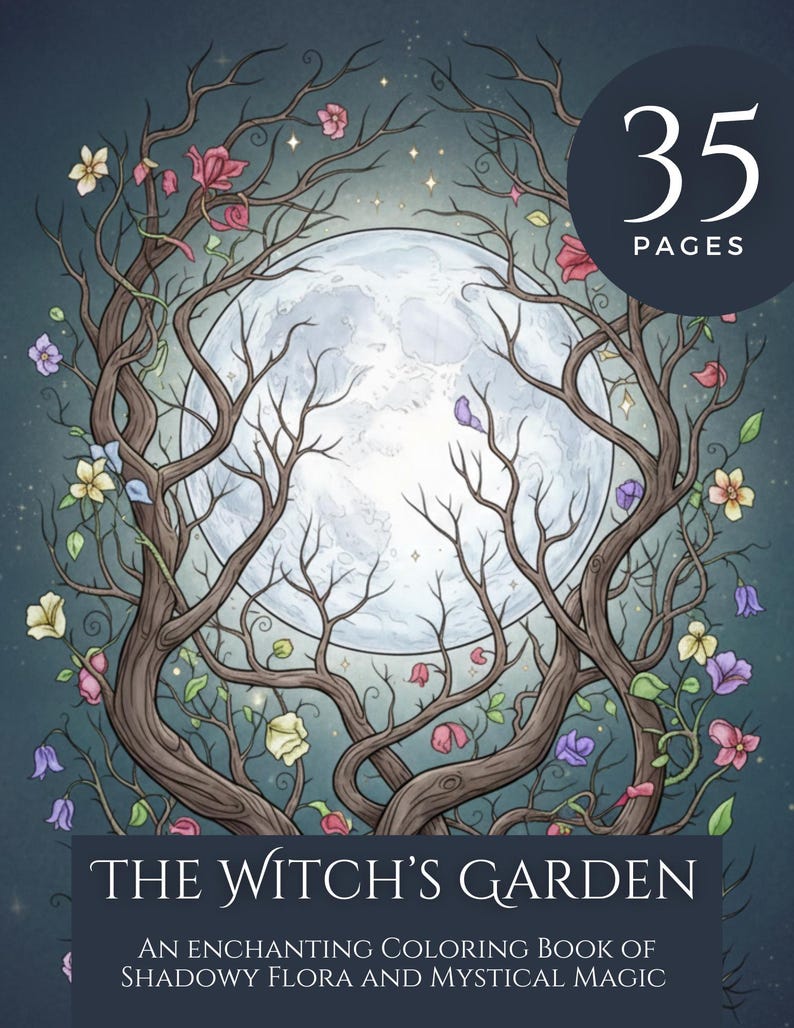 Witchcraft Coloring Book - Printable Digital Art - Gothic Botanical ...
