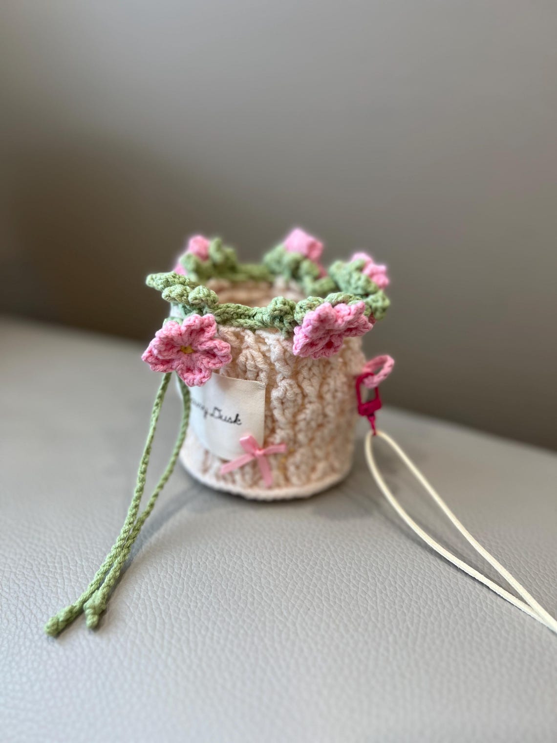 Handmade Crochet Cherry Blossom/sakura Mini Drawstring Pouch Bag - Cute ...