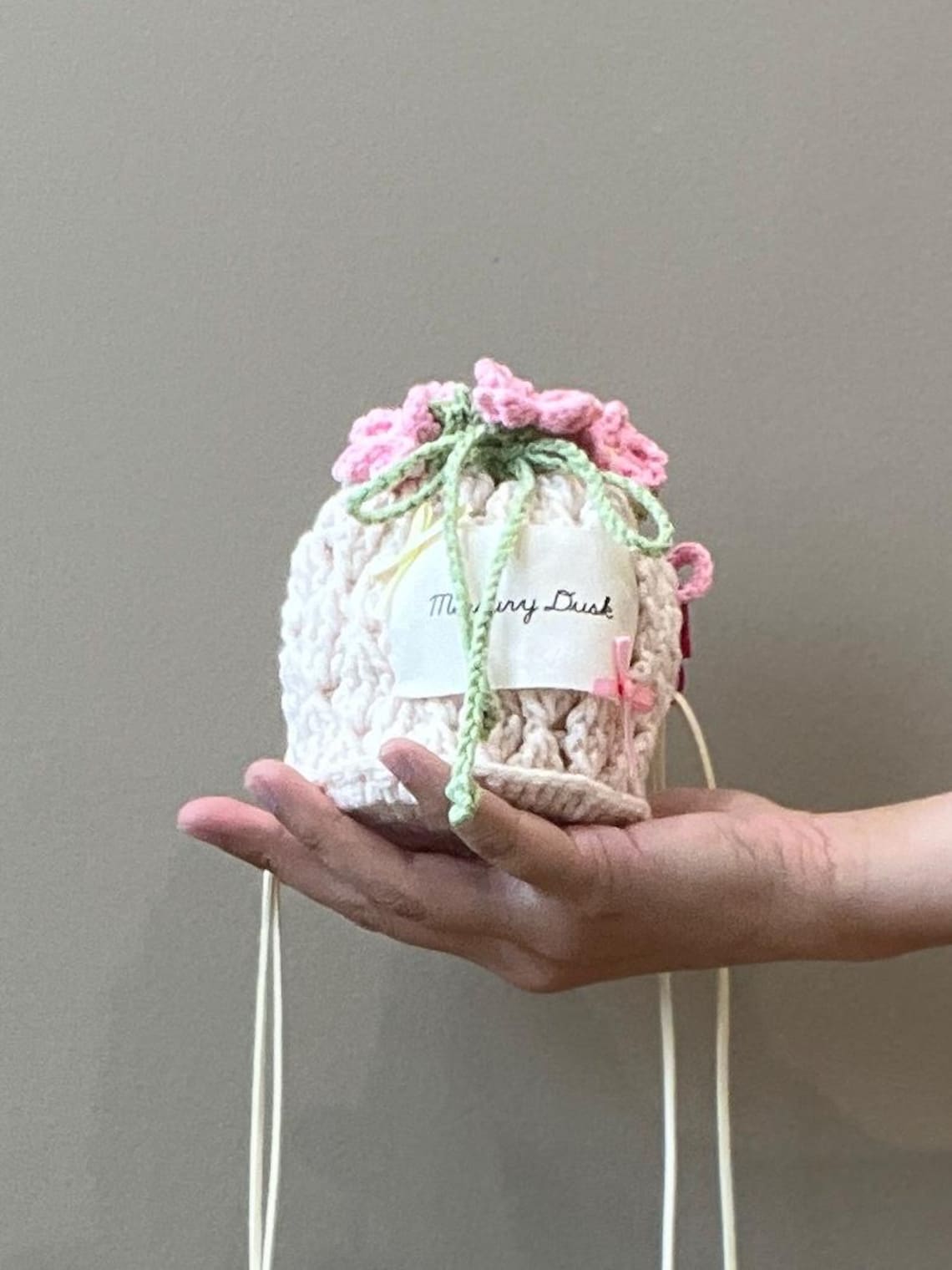Handmade Crochet Cherry Blossom/sakura Mini Drawstring Pouch Bag - Cute ...