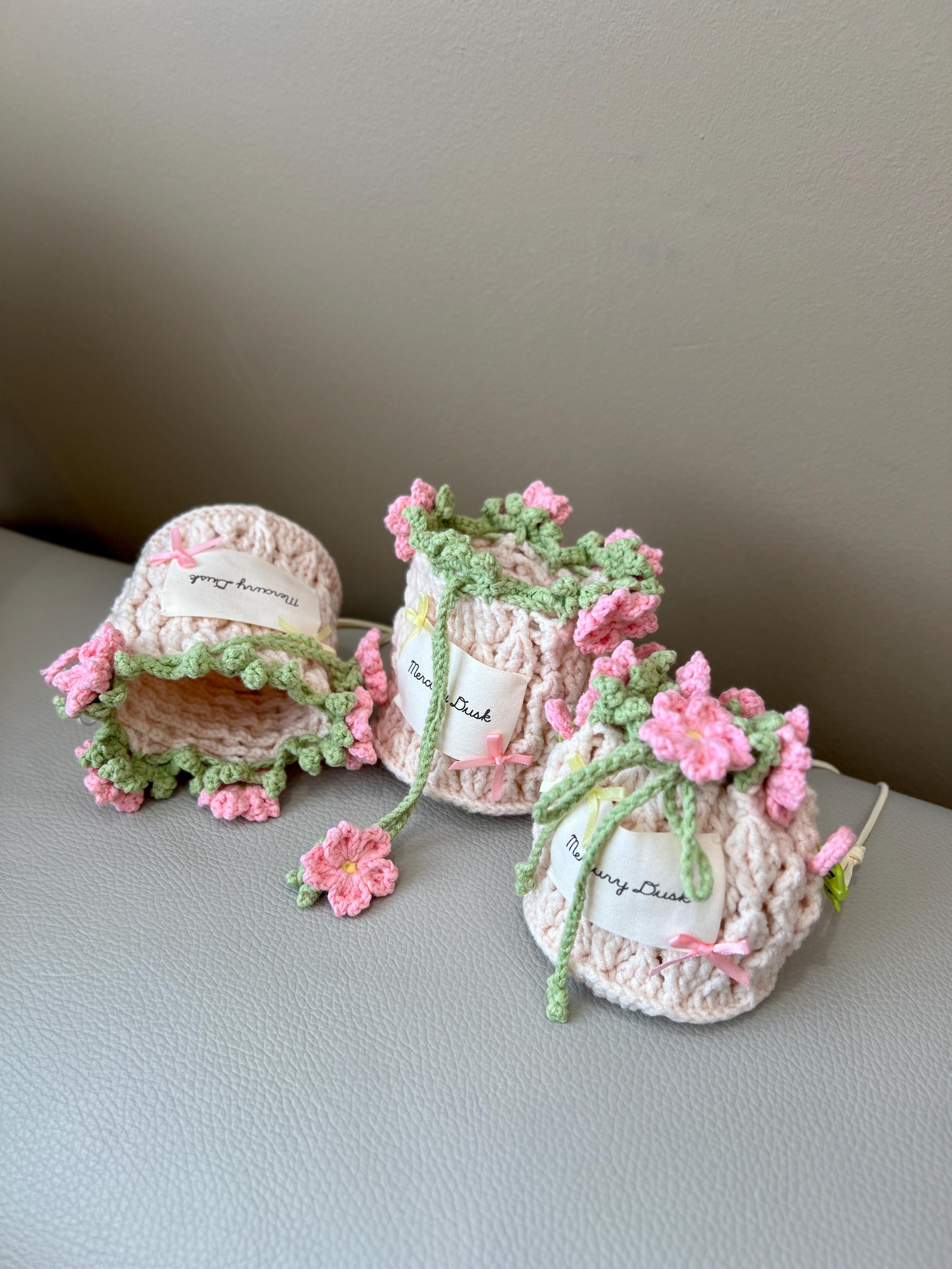 Handmade Crochet Cherry Blossom/sakura Mini Drawstring Pouch Bag - Cute ...