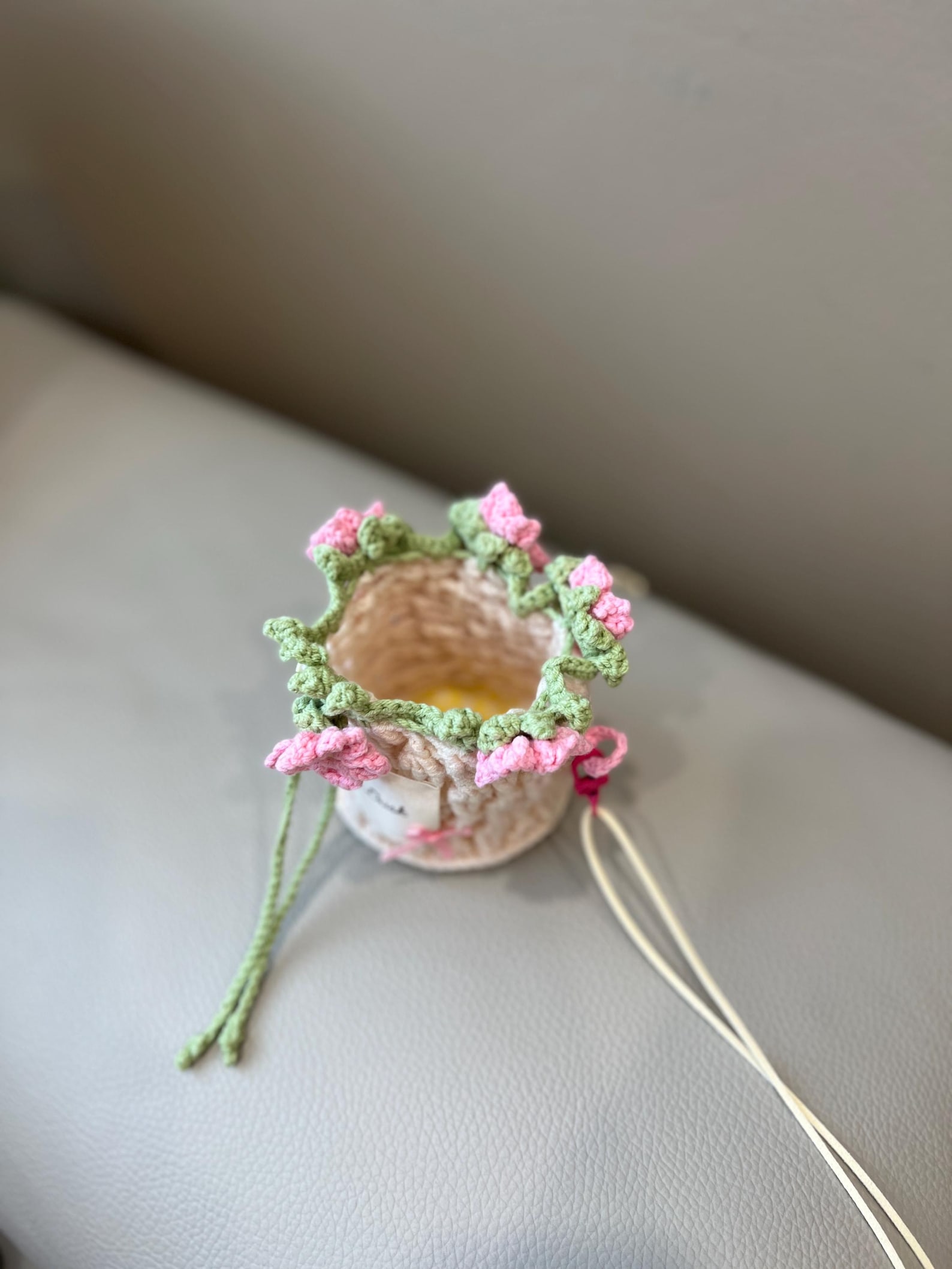 Handmade Crochet Cherry Blossom/sakura Mini Drawstring Pouch Bag - Cute ...
