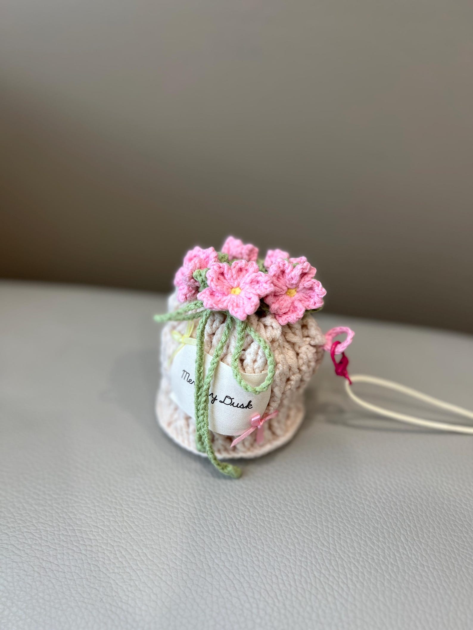 Handmade Crochet Cherry Blossom/sakura Mini Drawstring Pouch Bag - Cute ...