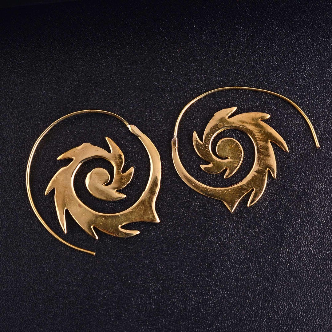 Fiery Spiral Brass Hoop Earrings | Handmade Tribal Boho Jewelry ...