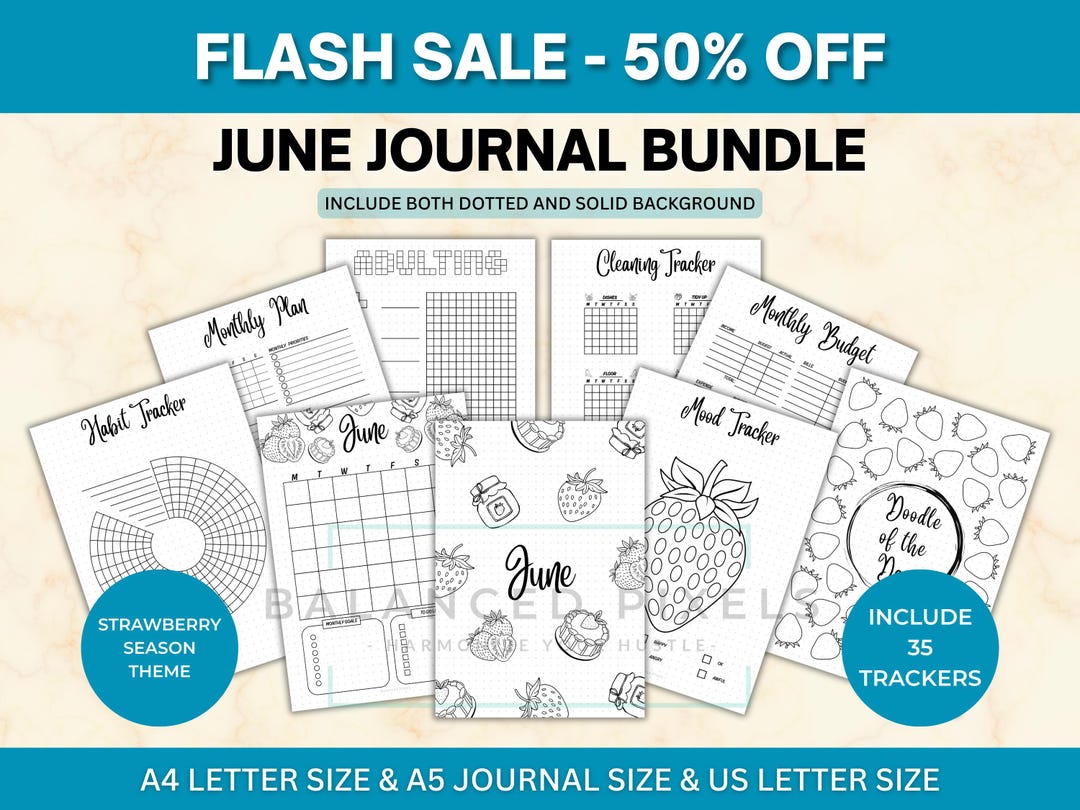June Planner Bundle - Strawberry Theme Printable - Undated Monthly ...