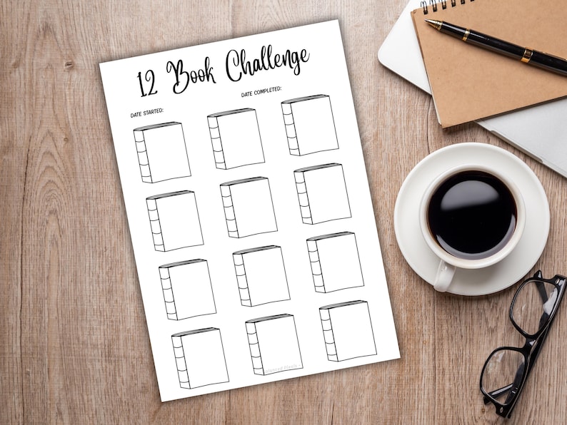 12 Book Challenge Tracker - Printable Reading Goal Log - Monthly Book ...