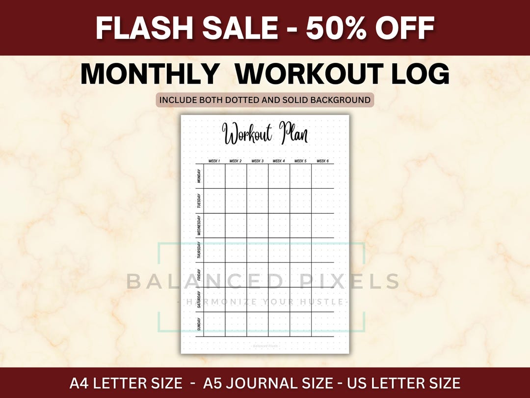 Monthly Workout Plan Printable - 6 Week Fitness Tracker PDF - Exercise ...