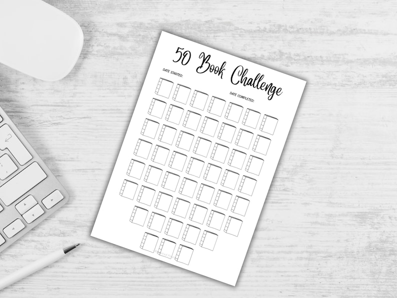 50 Book Challenge Tracker - Printable Reading Log - Yearly Book Goal ...