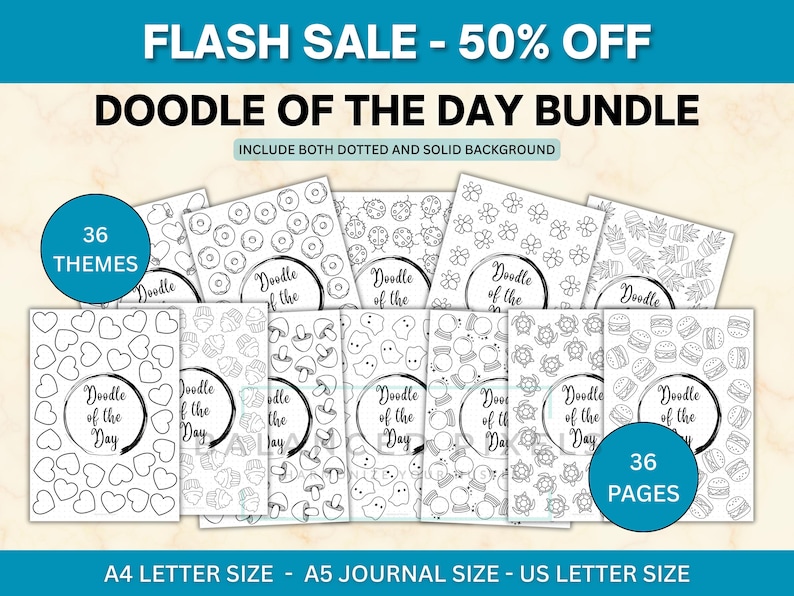 Printable Doodle of the Day Bundle - 36 Monthly Drawing Challenges ...