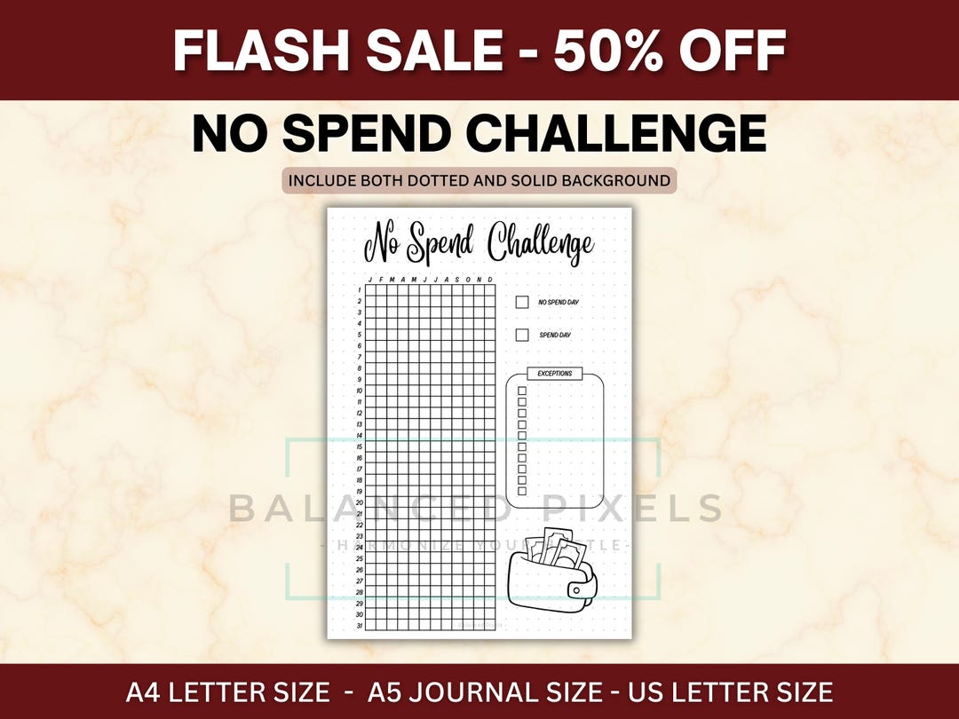 No Spend Challenge Tracker - Yearly Savings Chart - Daily Spending Log ...