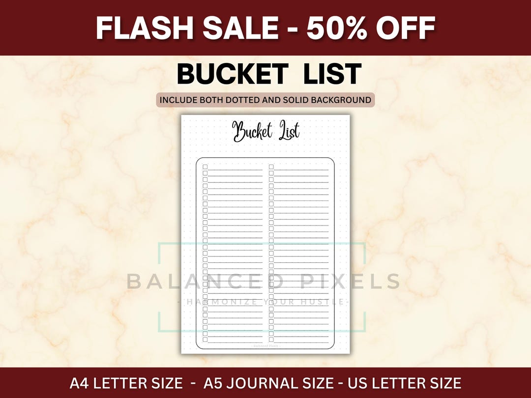 Bucket List Printable - Life Goals Checklist PDF - Summer Bucket List ...