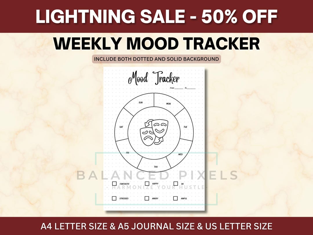 Weekly Mood Tracker Printable | Mood Wheel Journal Insert | Daily ...