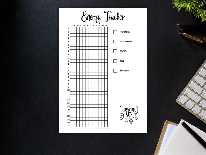 Yearly Energy Tracker - Printable Year in Pixels Log - Mood & Fatigue ...